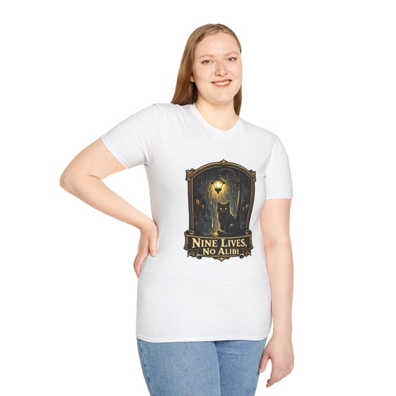 Black Cat Noir Rain Streetlamp Gothic Night Crime Unisex Softstyle T ...