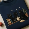 Black Cat On Bookshelf Embroidered Sweatshirt, Cozy Cat Lovers Gift ...
