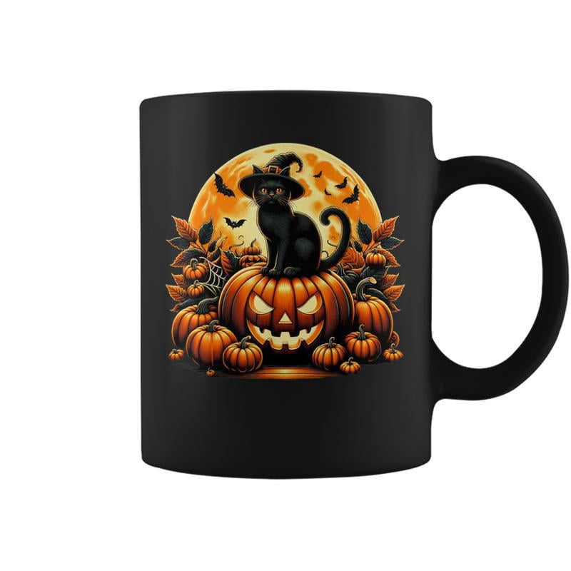 Black Cat On Pumpkin Scary Halloween Black Cat Costume Coffee Mugs ...