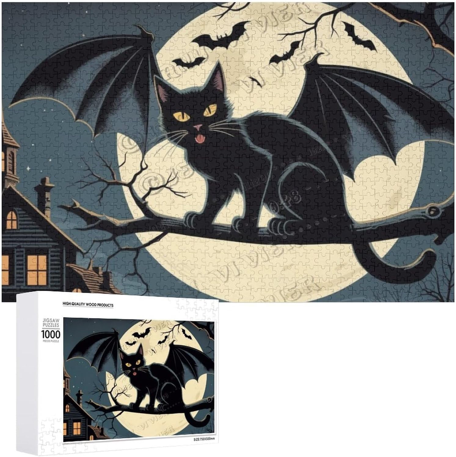 Black Cat On Tree Halloween Wood Sign 500 Piece Jigsaw Puzzle 20.5"x15 ...