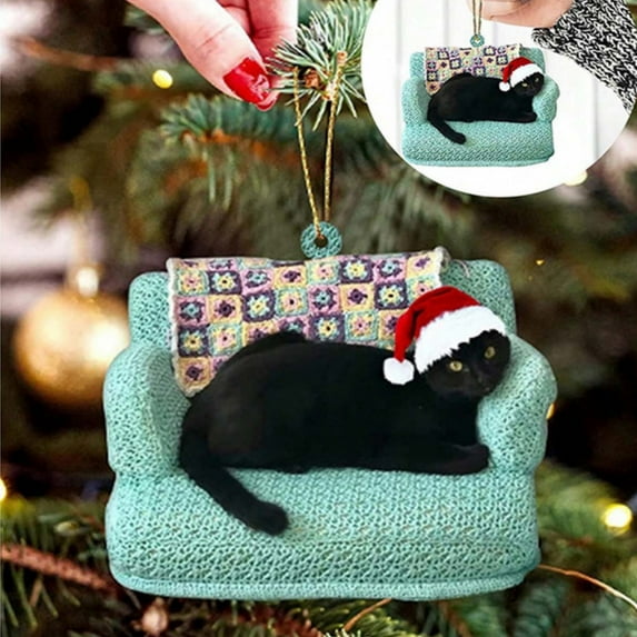Black Cat Ornaments for Christmas Tree, Christmas Animal Ornament, Xmas ...