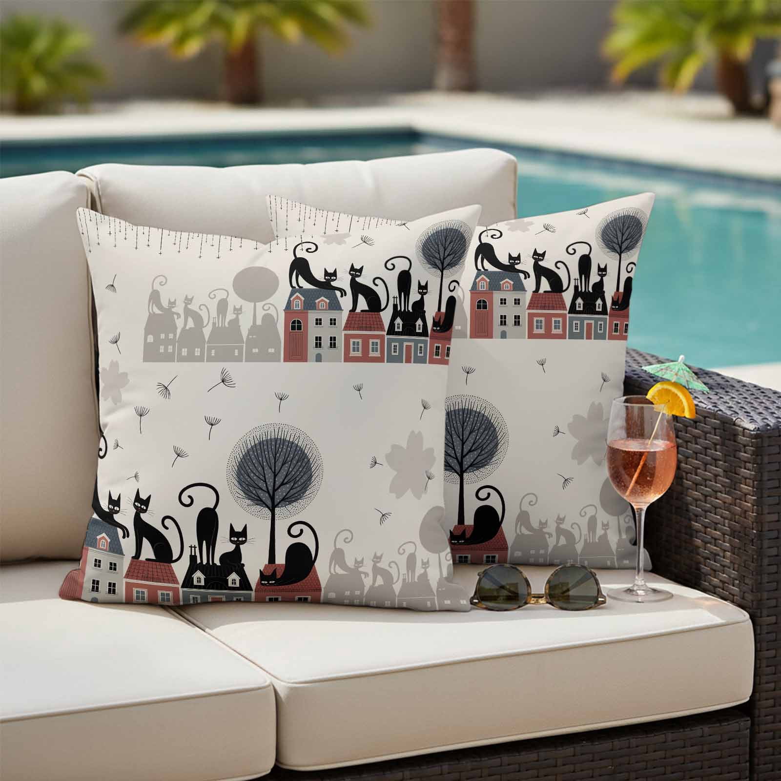 Black Cat Outdoor Pillow Covers 16x16 Inch Throw Pillow Covers Set of 2 ...
