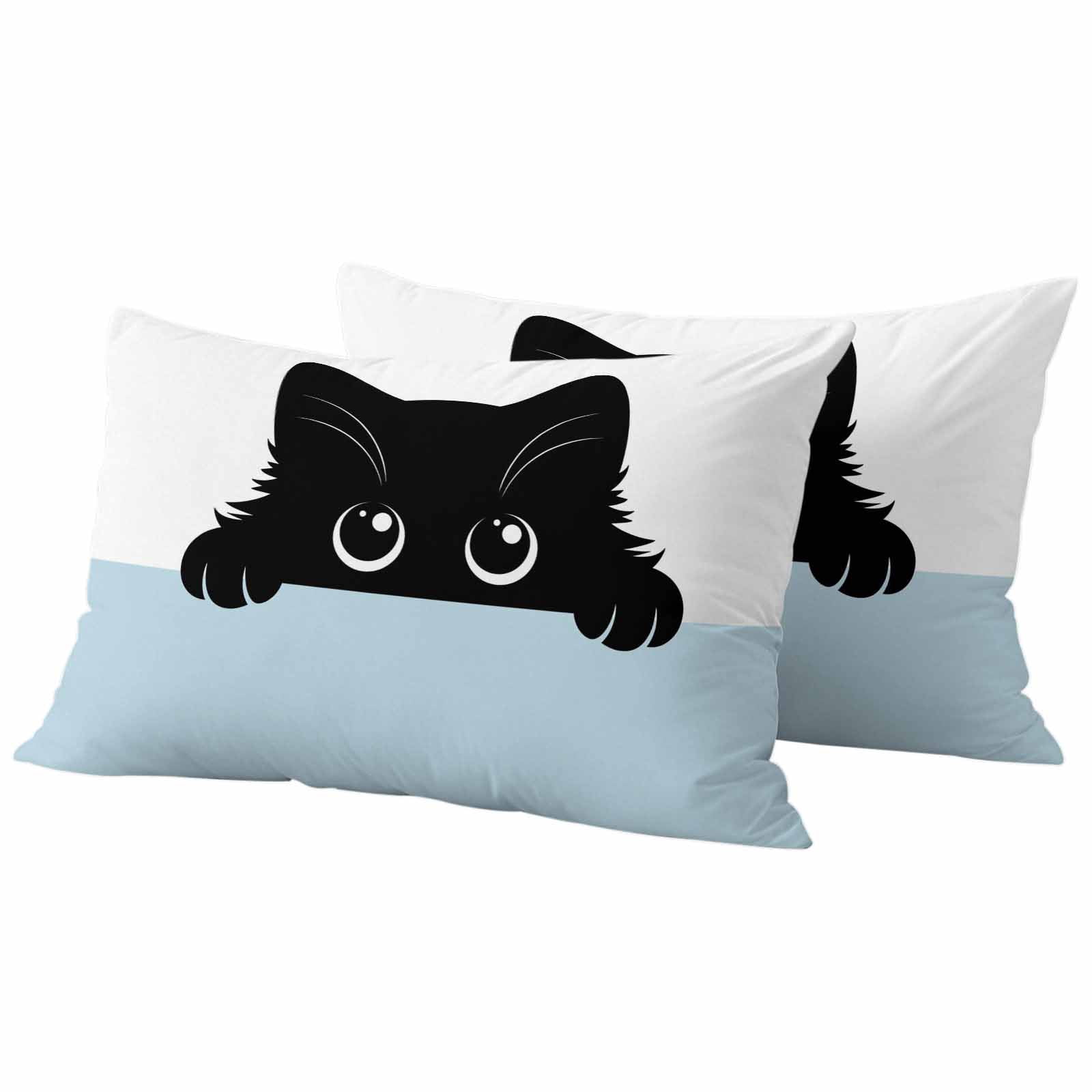 Black Cat Outdoor Pillow Covers Set of 2 Cute Cat Cartoon Animal with ...