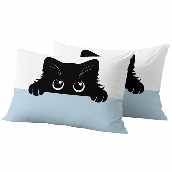 Black Cat Outdoor Pillow Covers Set of 2 Cute Cat Cartoon Animal with ...