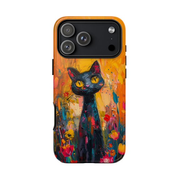 Black Cat Pastel Floral Wildflowers Cute Nature Scene Phone Case with ...
