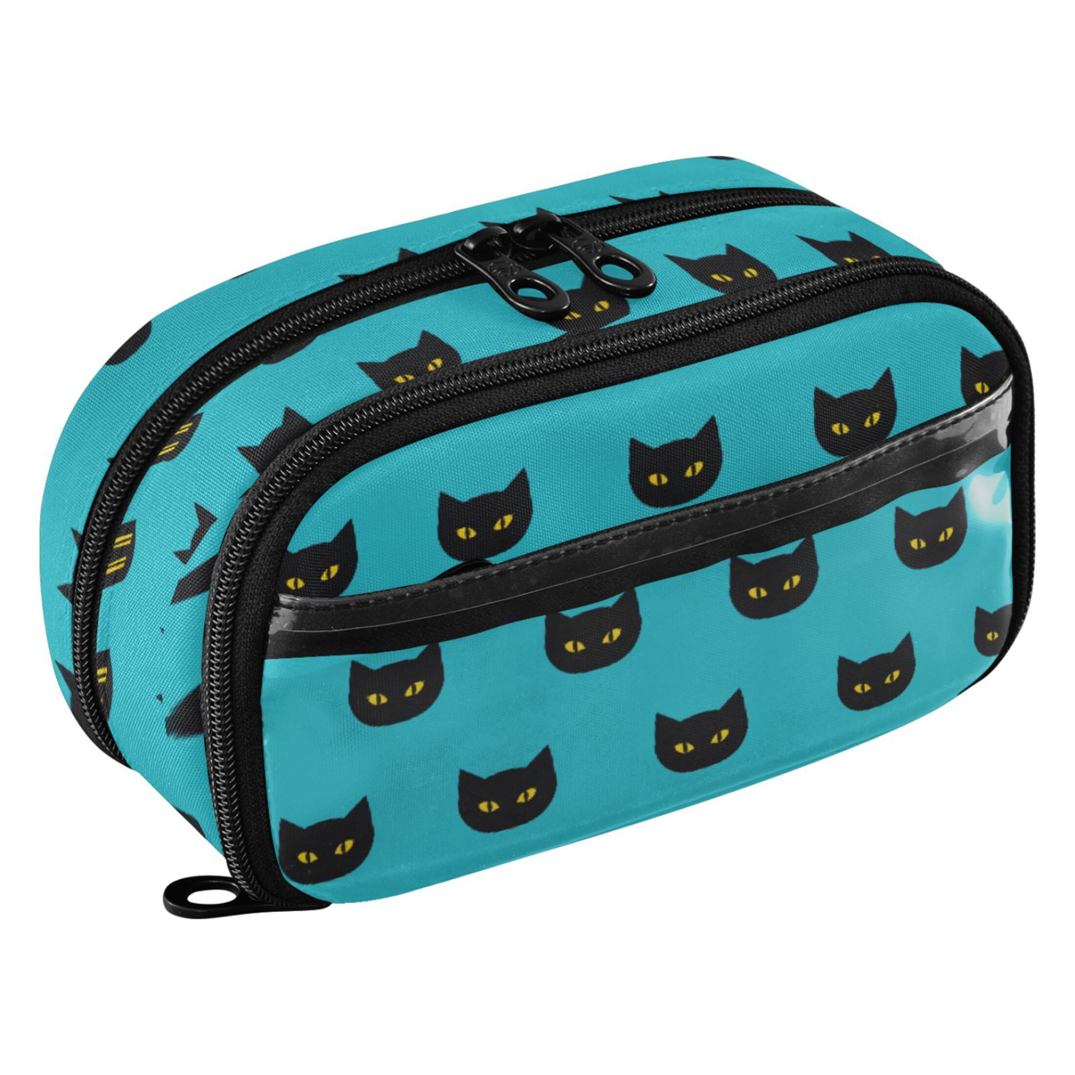 Black Cat Pattern Blue PVC Pencil Case Water-Repellent Clear Window ...