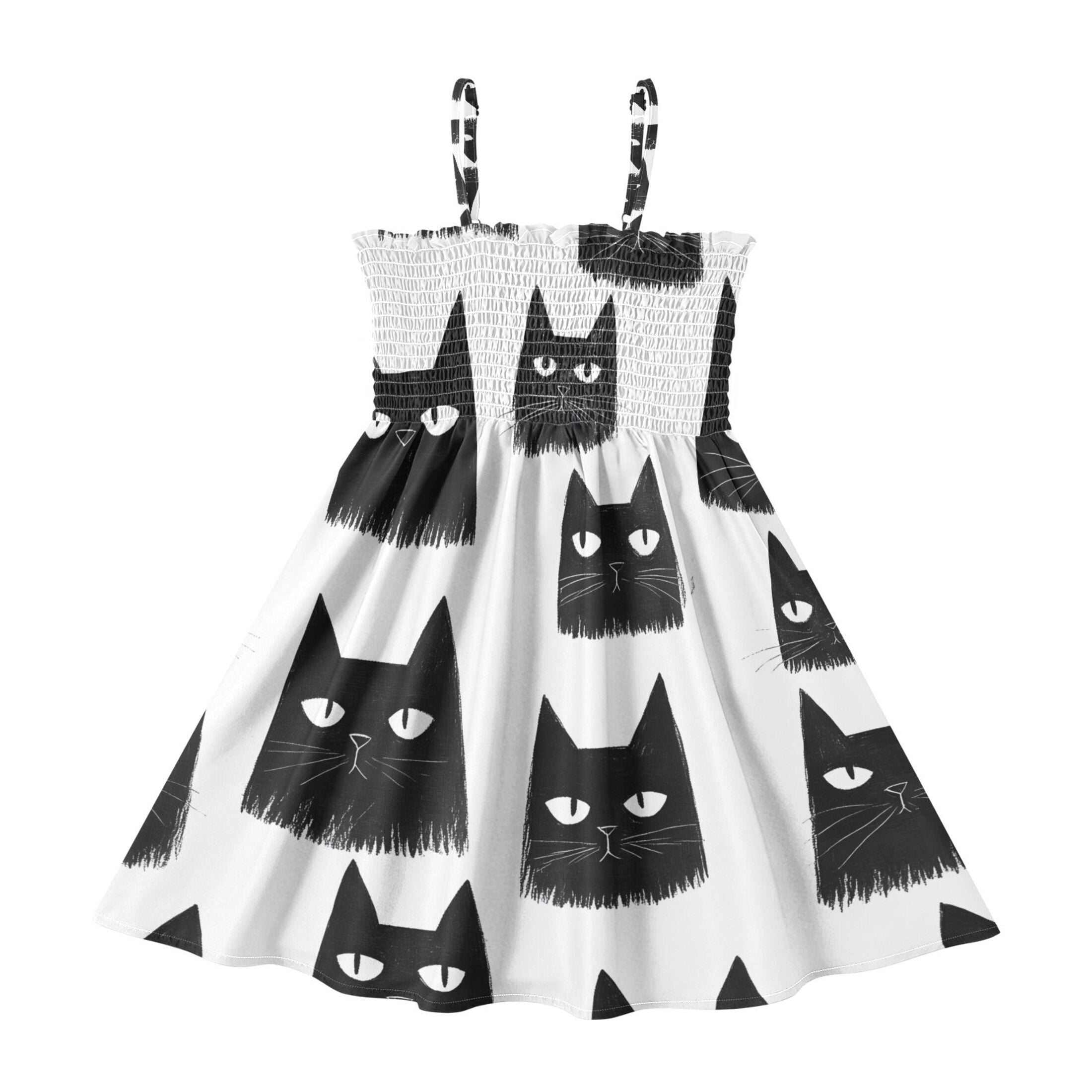 Black Cat Pattern Girls' Casual Dresses 2Y-8Y Sleeveless Ruffle Neck ...