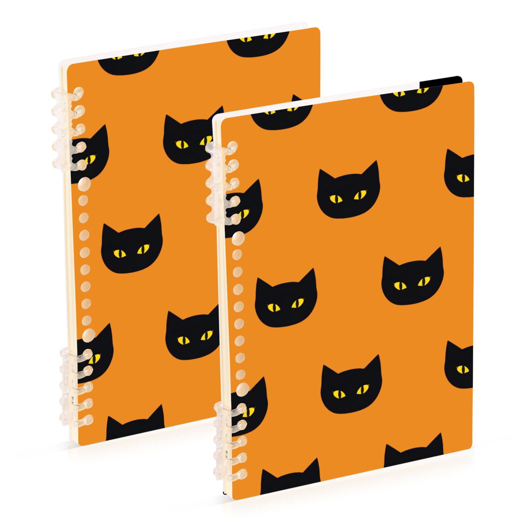 Black Cat Pattern Orange A5 Notebook Set of 2 Refillable 60 Sheets ...