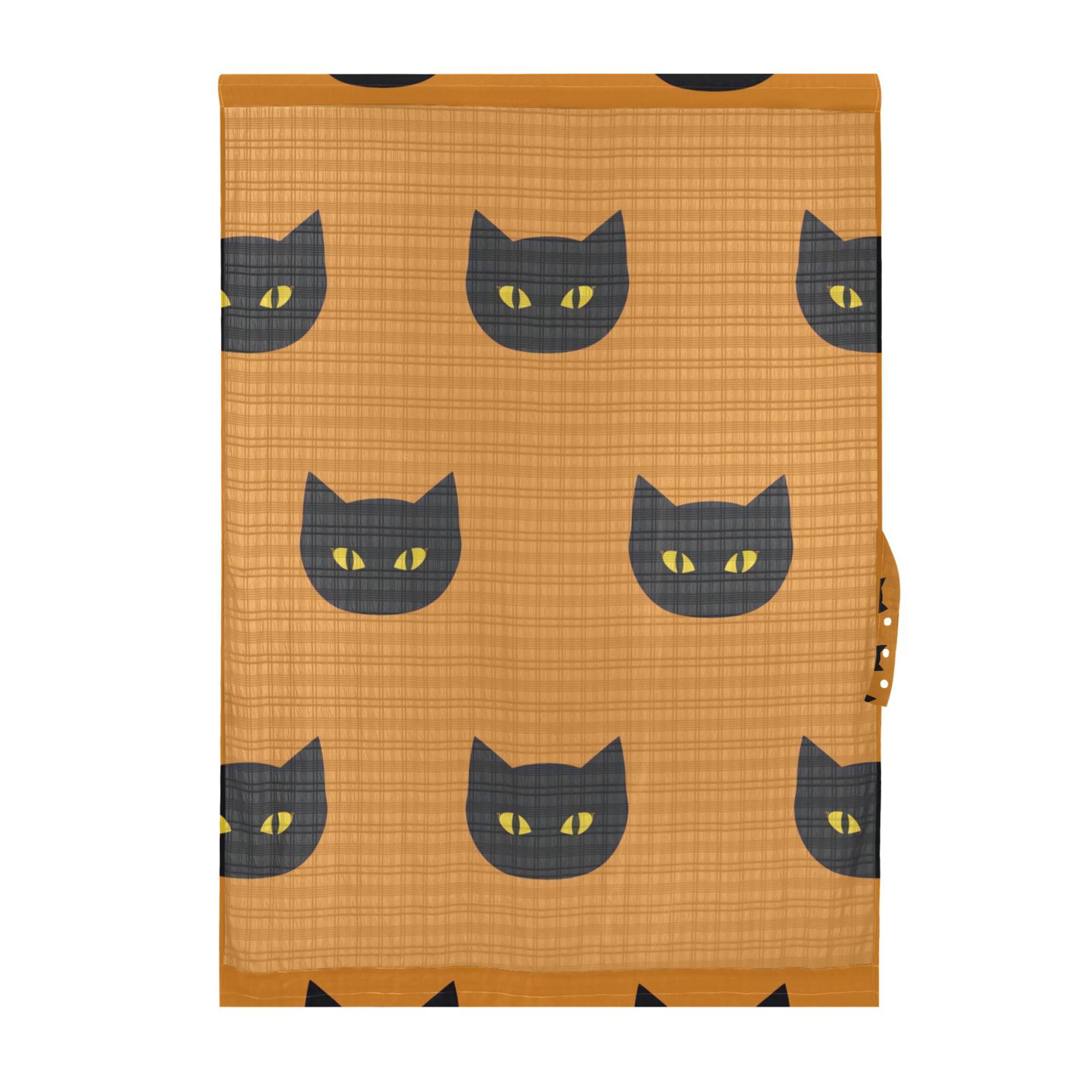 Black Cat Pattern Orange Door Curtain Sheer Privacy Light Filtering ...