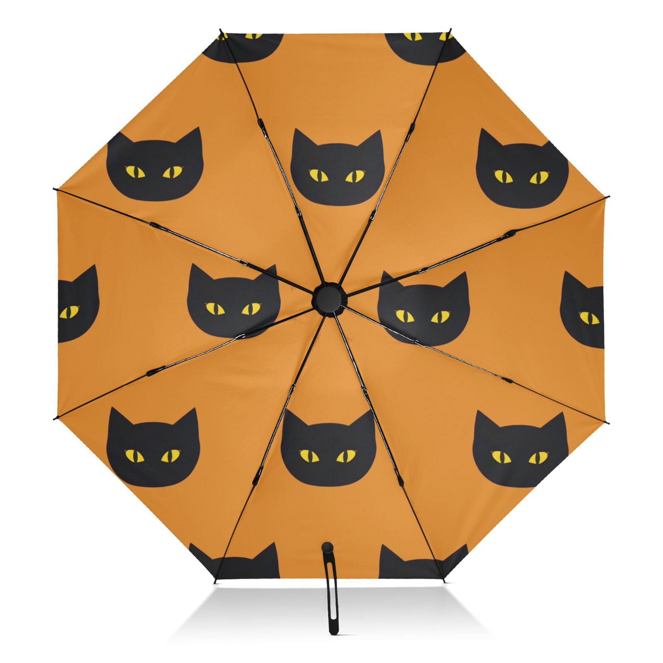 Black Cat Pattern Orange Umbrella Folding Sun Umbrella Travel Auto Open ...