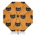 Black Cat Pattern Orange Umbrella Folding Sun Umbrella Travel Auto Open ...