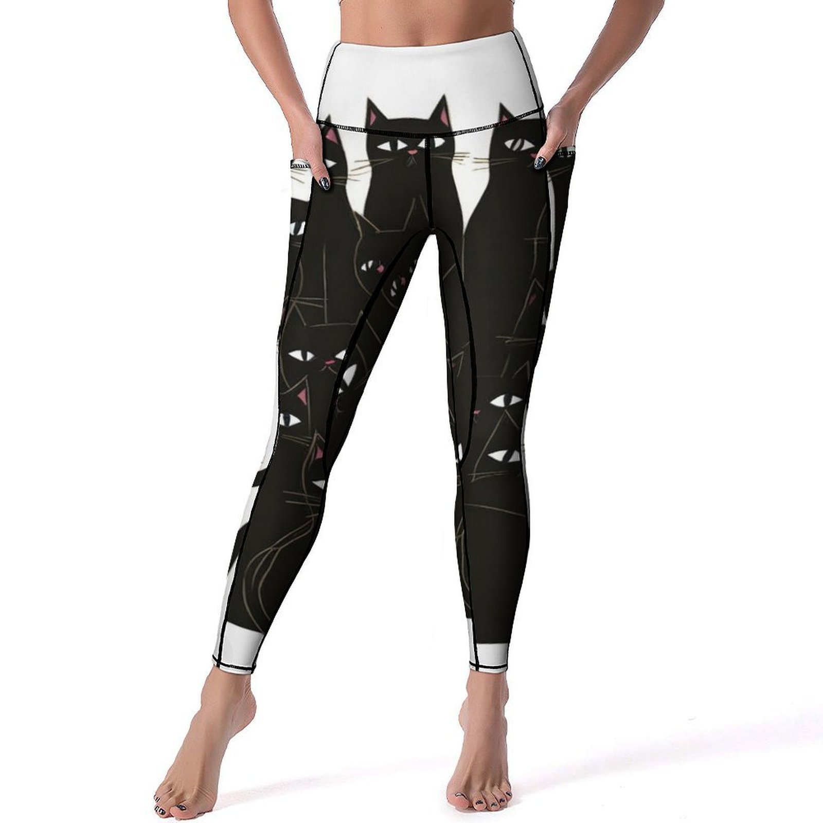 Black Cat Pattern Print Leggings Gym Wear Gym Sportswear Woman Tight ...