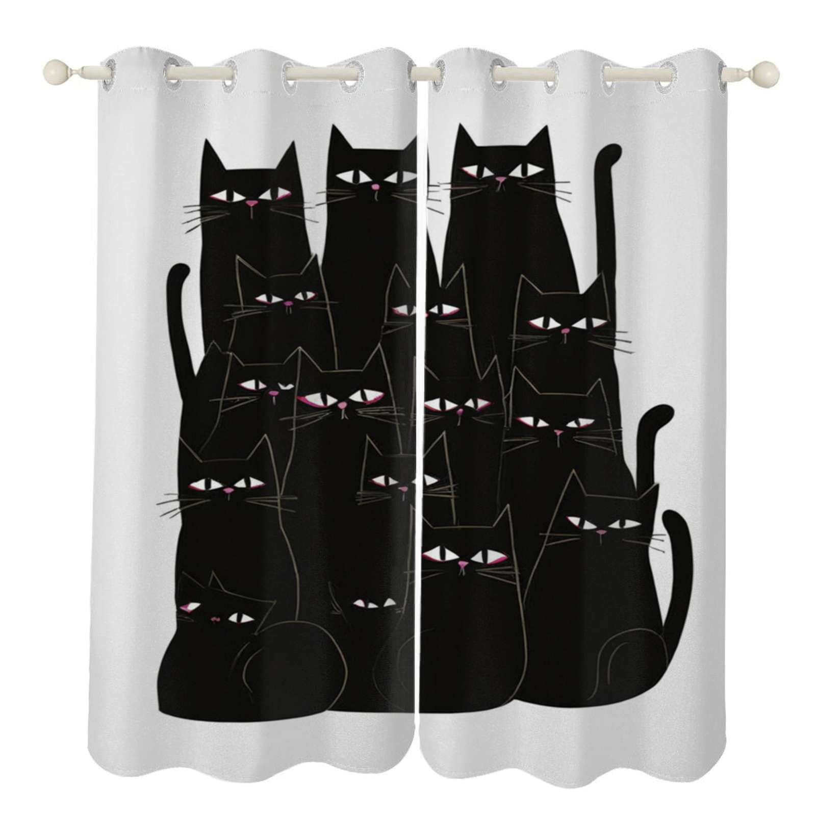 Black Cat Pattern Print Sunshade Curtains Home Bedroom Living Room ...