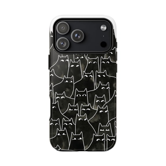 Black Cat Pattern Tough Phone Case for iPhone Models, Glossy Shockproof ...