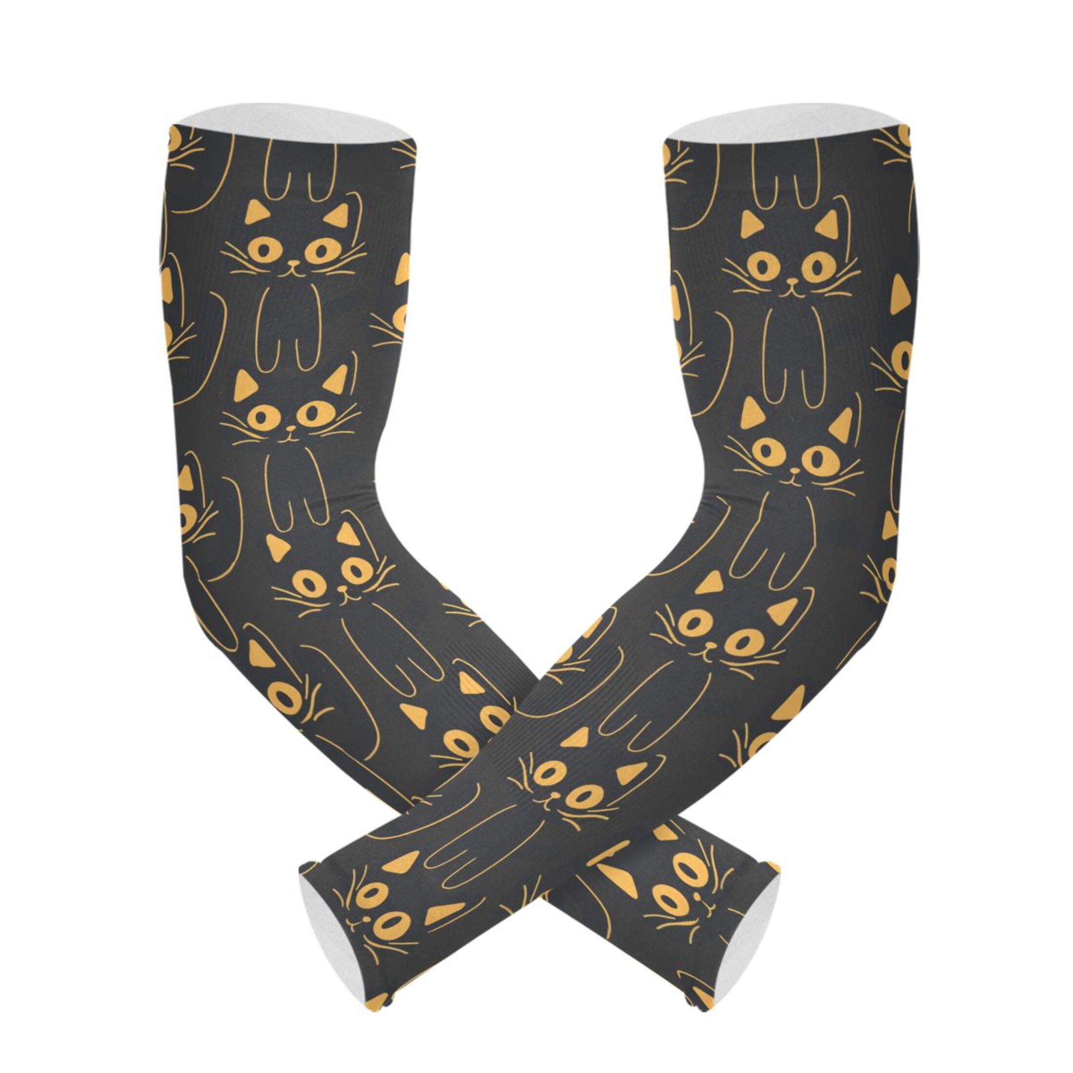Black Cat Pattern UV Protection Cooling Arm Sleeves, Compression Sun ...