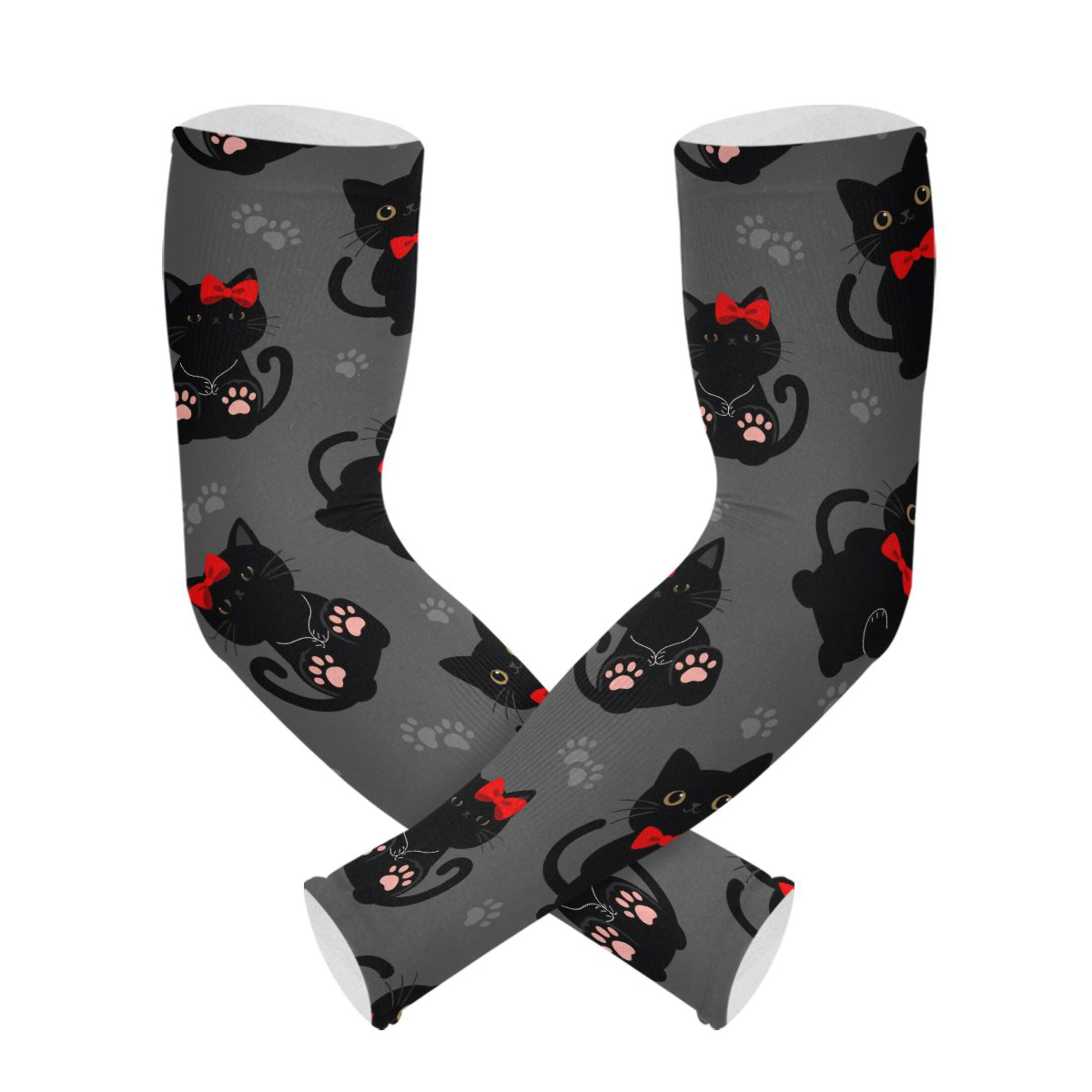 Black Cat Pattern UV Protection Cooling Arm Sleeves, Compression Sun ...