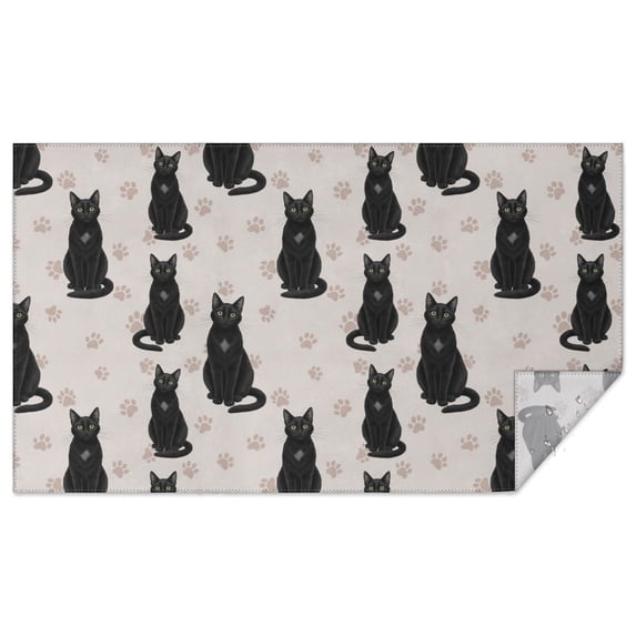 Black Cat and Paw Print Beige Pattern Waterproof Tablecloth ...