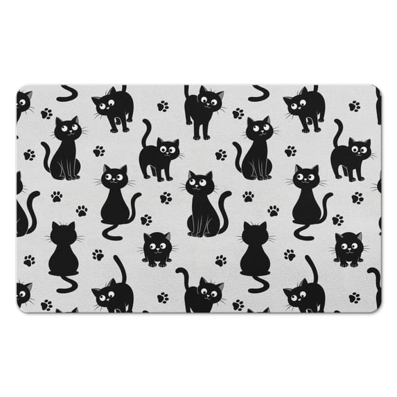 Black Cat and Paw Print White Pattern Diatomite Bath Mat, Entryway ...