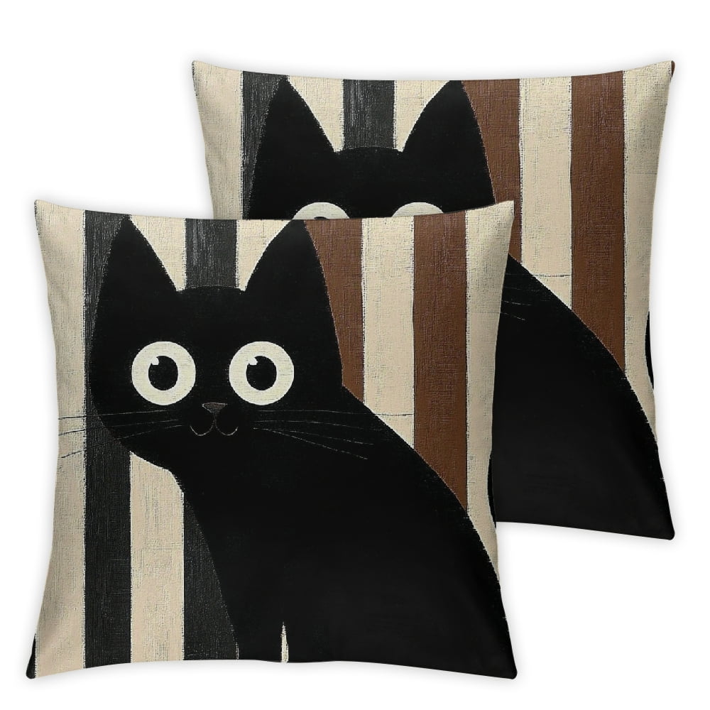 Black Cat Paw Prints Decorative Throw Pillow Covers, I Love Cats Brown ...
