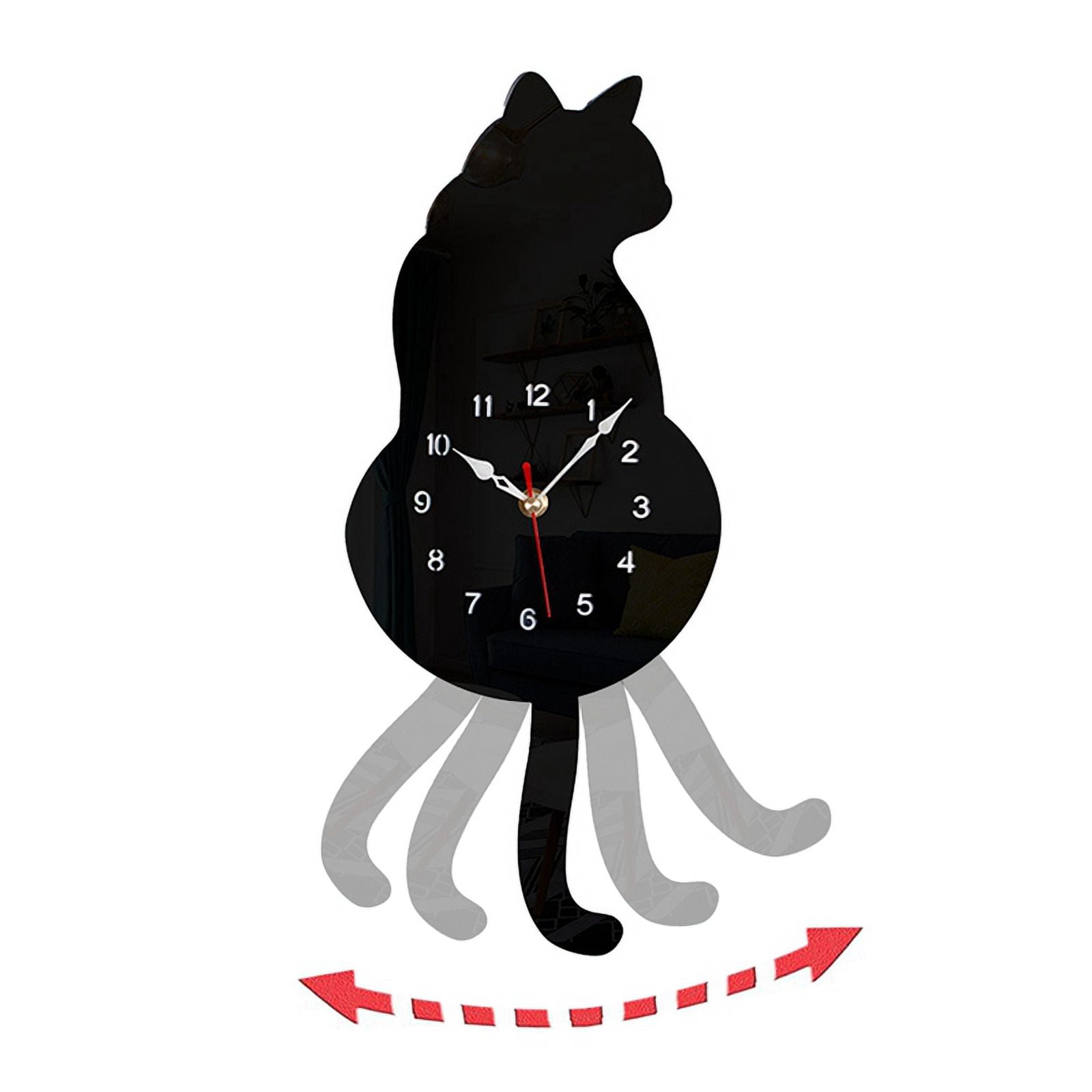 Black-Cat Pendulum Wall Clock,Cat Clock,Cat Clock with Moving Tail,Cat ...