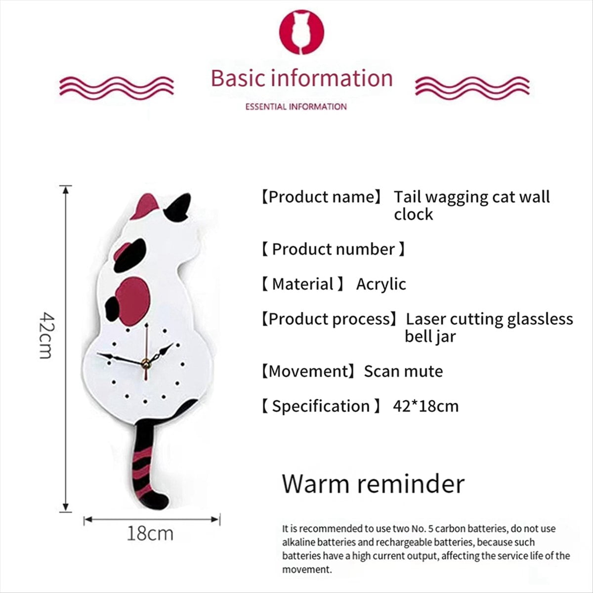 Black-Cat Pendulum Wall Clock,Cat Clock,Cat Clock with Moving Tail,Cat ...