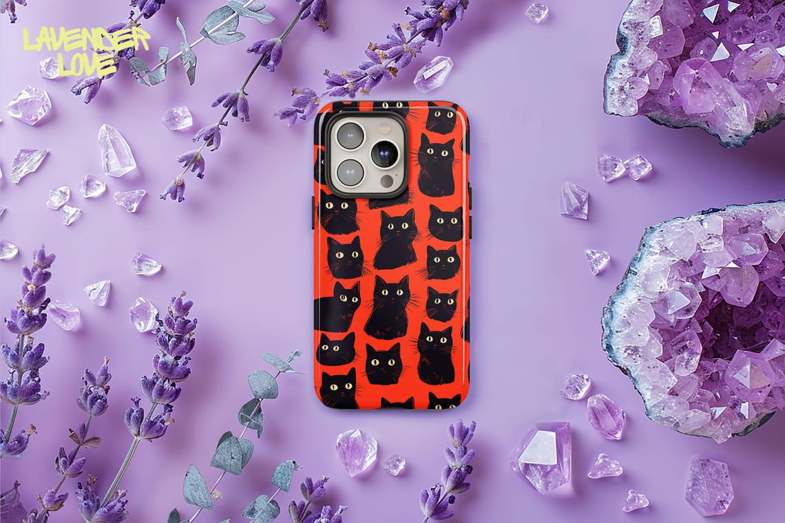 Black Cat Phone Case, Retro Witching Hour Cat Cover Case Compatible ...