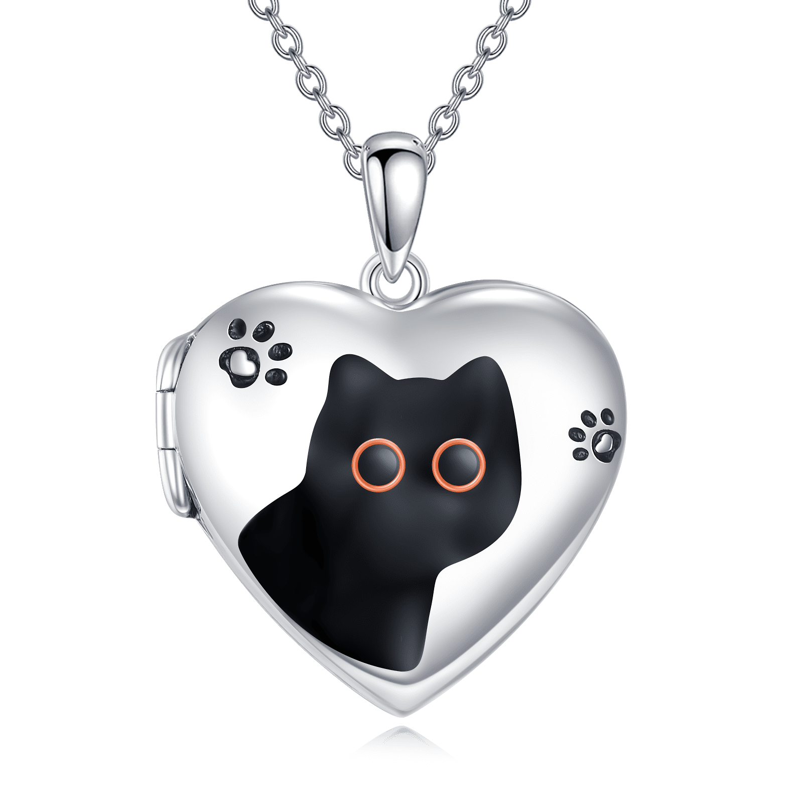 Black Cat Picture Photo Locket Pendant Necklace for Women Sterling ...