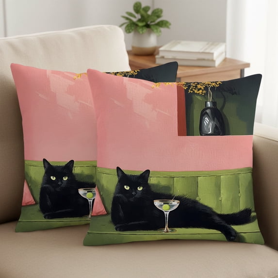 Black Cat Pillow Covers Set of 2, Boho Chic Lack Animal Cocktail Party ...