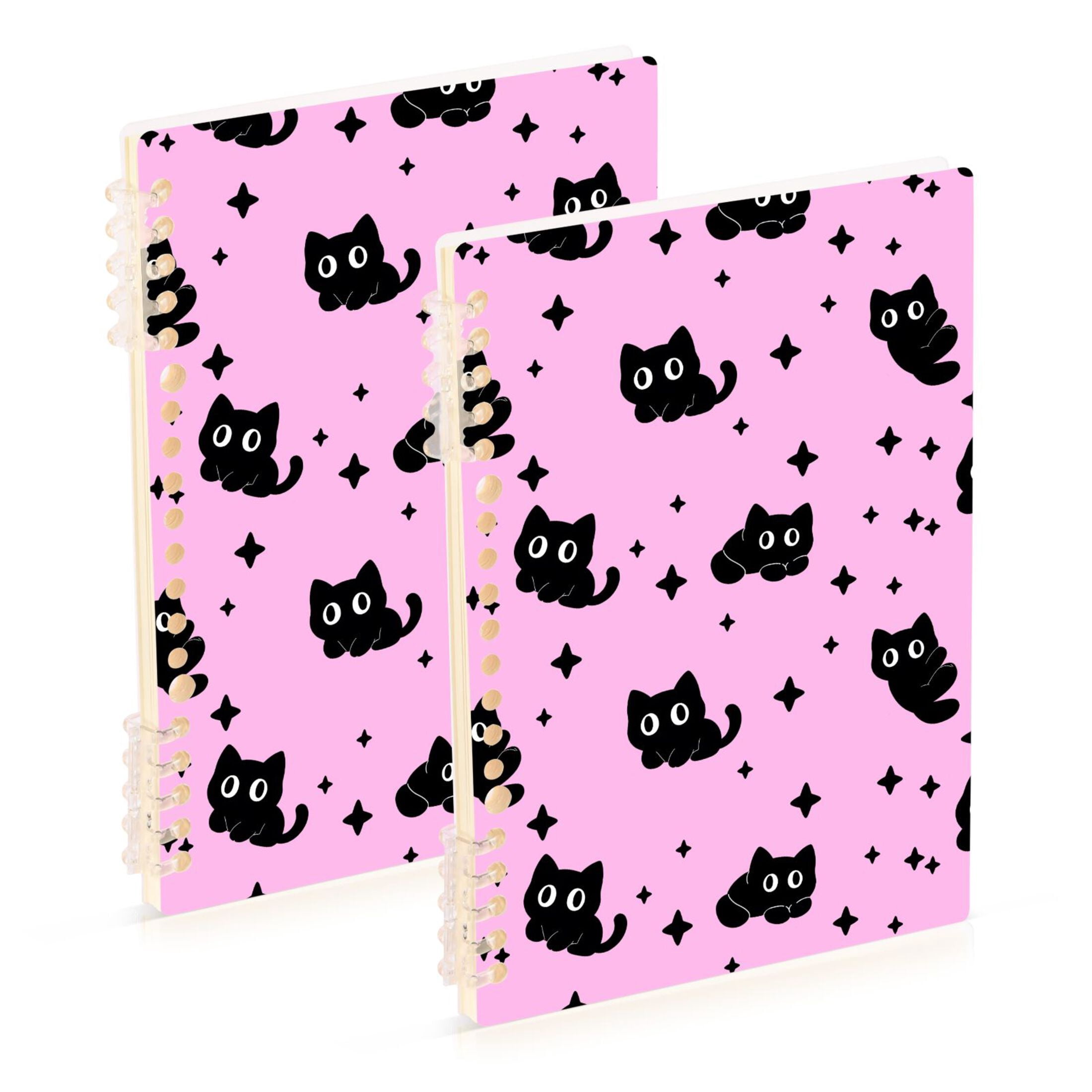 Black Cat Pink Pattern A5 Notebook Set of 2 Refillable 60 Sheets ...