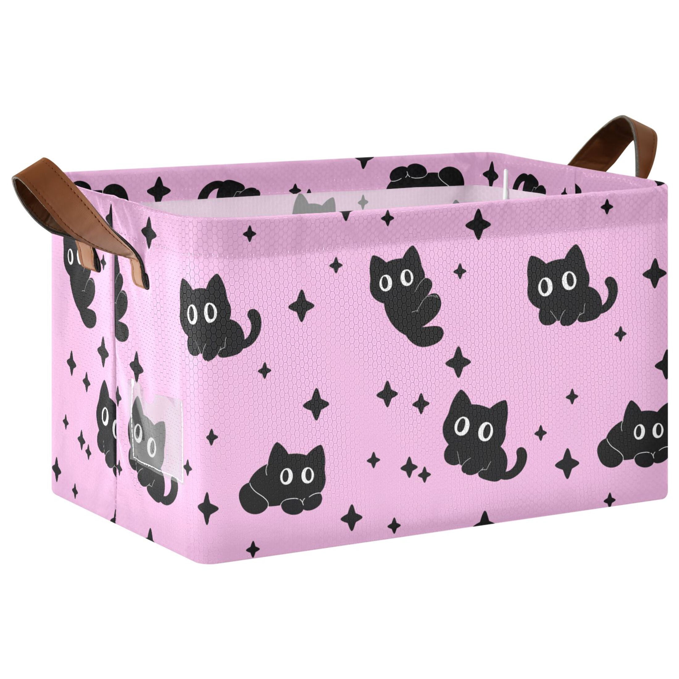 Black Cat Pink Pattern Collapsible Storage Bin Open Home Shelf Basket ...