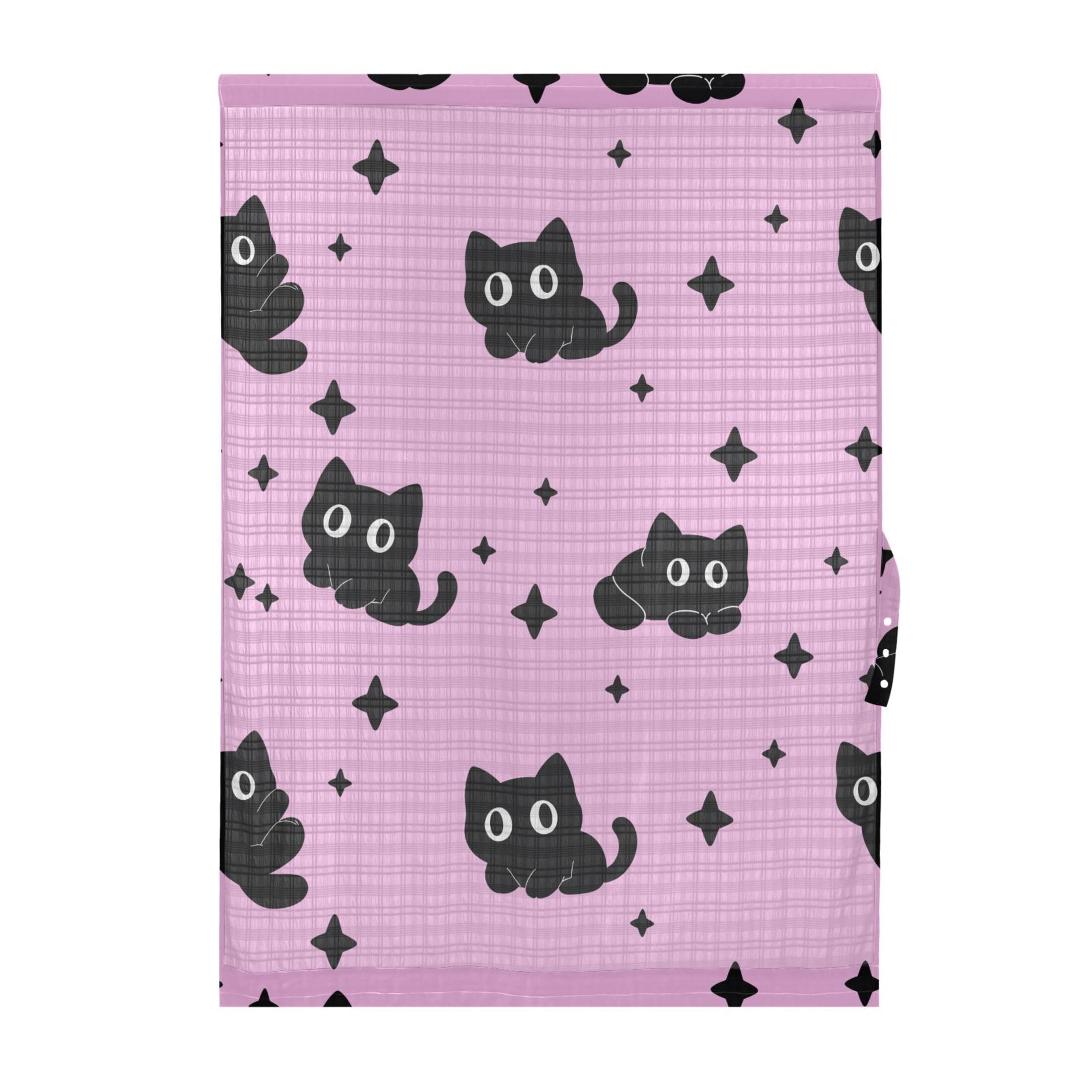 Black Cat Pink Pattern Door Curtain Sheer Privacy Light Filtering ...