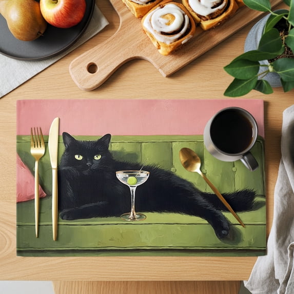 Black Cat Placemats Set of 2, Boho Chic Lack Animal Cocktail Party ...