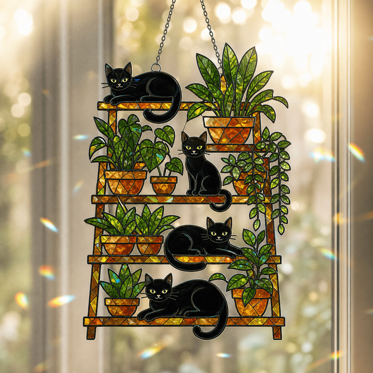 Black Cat Plant Shelf Holographic Acrylic Window Ornament Rainbow Sun ...