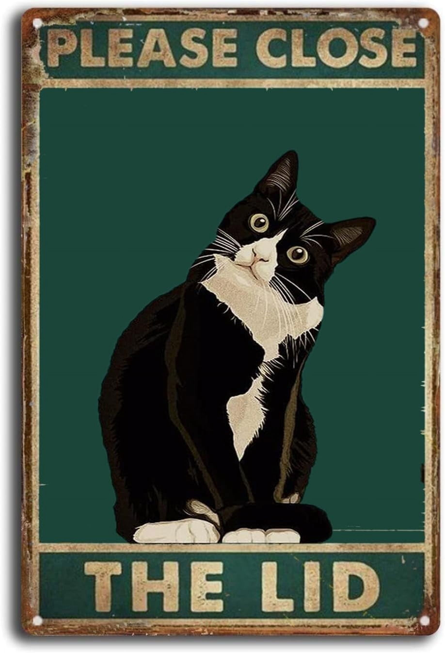 Black Cat Please Close The Lid Bathroom Restroom Vintage Metal Sign ...