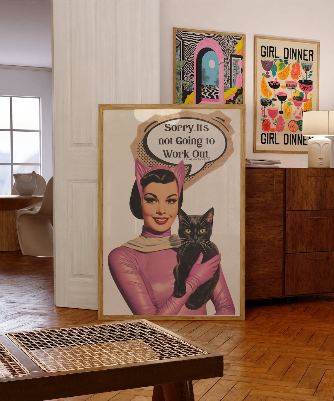 Black Cat Pop Retro Woman Trendy Poster Unframed Paper Print - Walmart.com