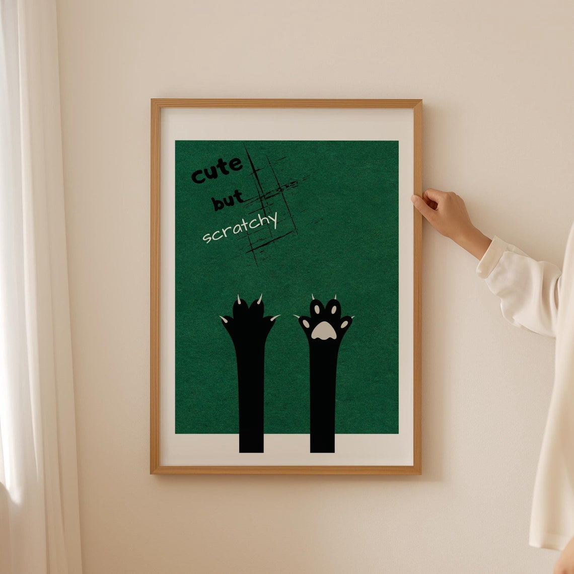 Black Cat Portrait Paw Print Green Nursery Restroom Poster Art Unframed ...