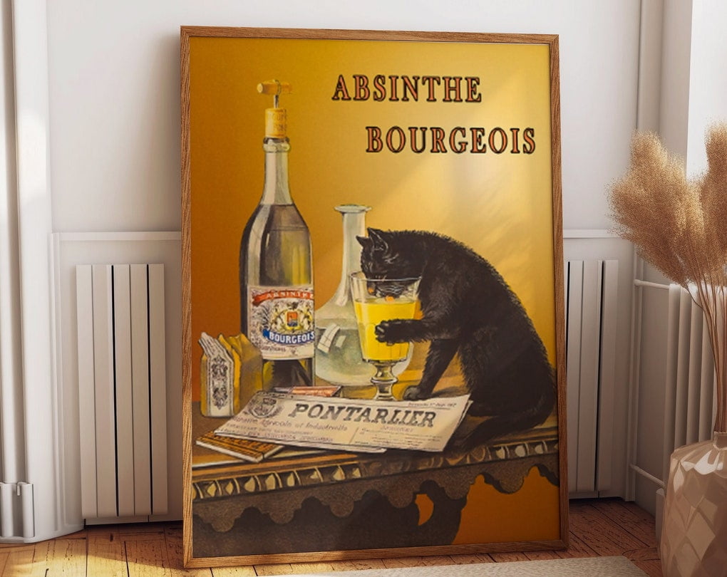 Black Cat Poster For Bar Absinthe Bourgeois Pub Wall Decor Vintage ...