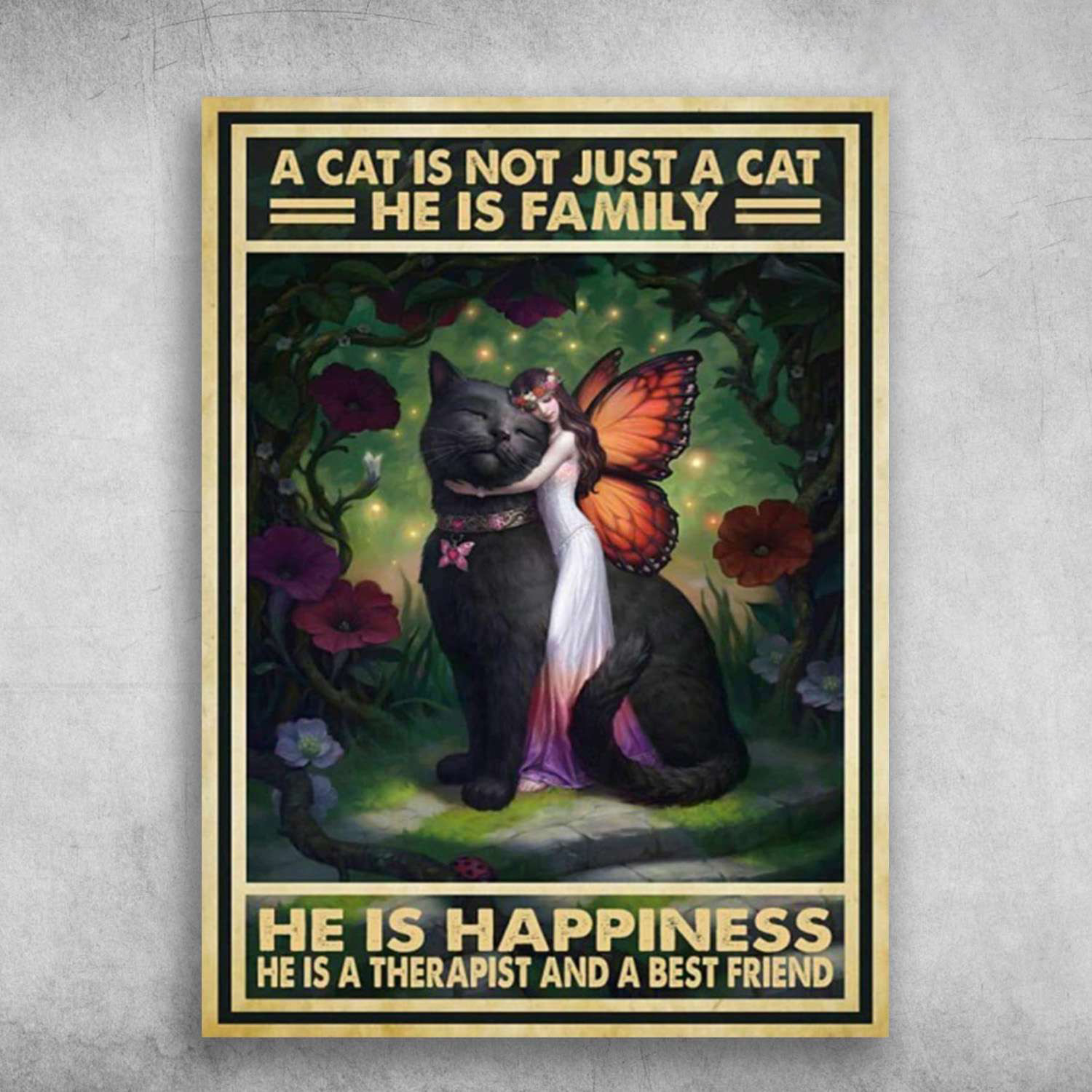 Black Cat Poster, Butterfly Flower - Cat Is Not Just A Cat, He Is ...