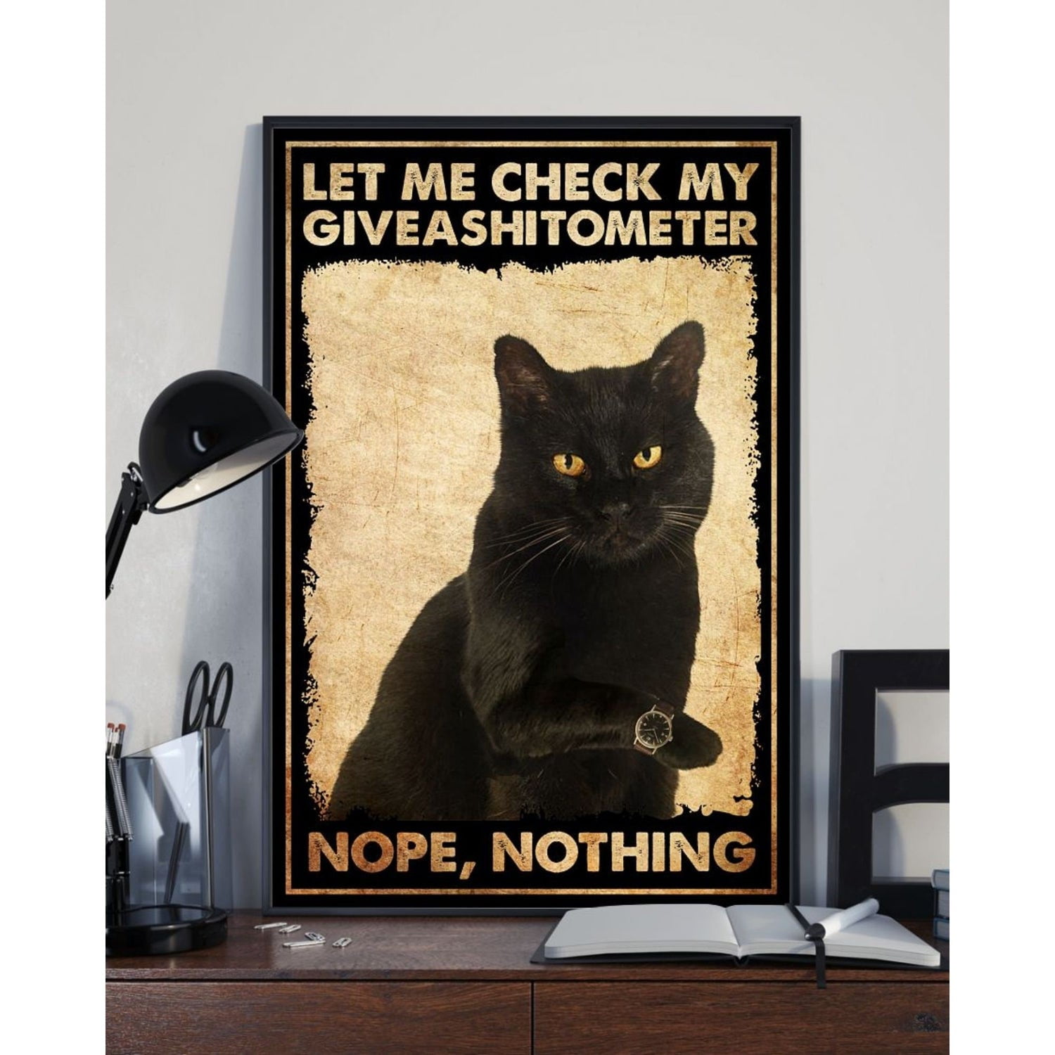 Black Cat Poster Giveashitometer Cat Poster Vintage Cat Poster Funny ...
