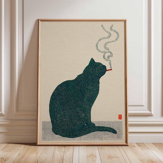 Black Cat Poster Japanese Minimalist Animal Wall Art Print Modern Zen ...