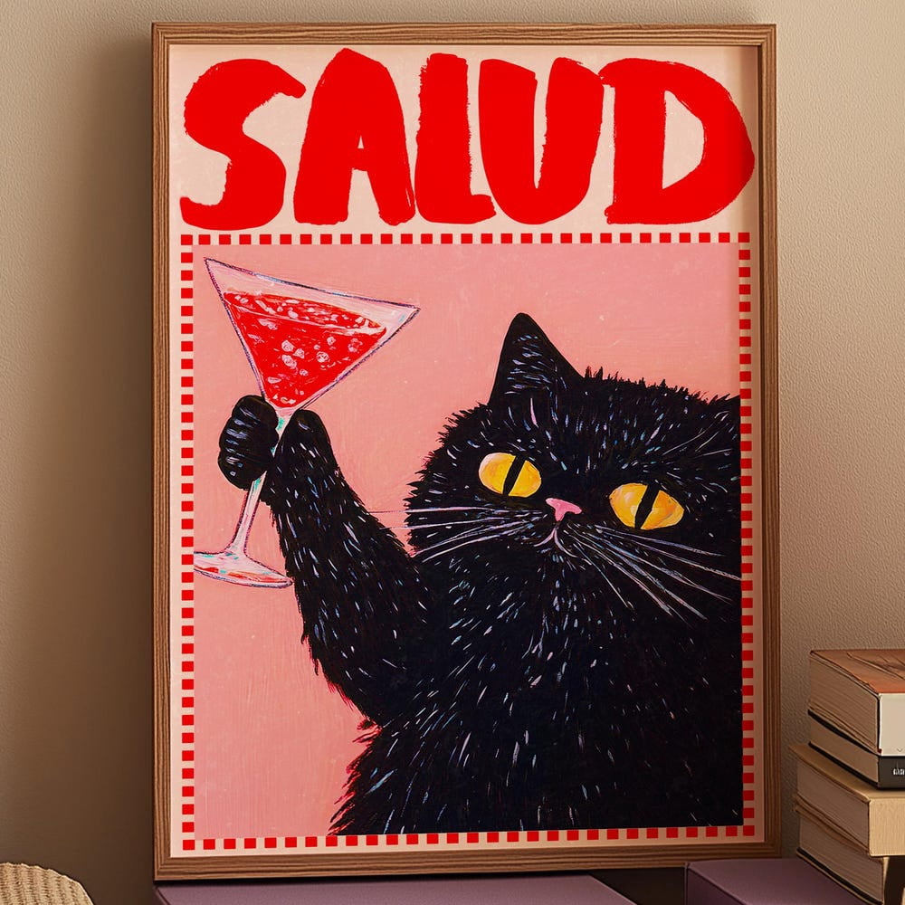Black Cat Poster, Martini Poster, Retro Bar Decor, Salud Poster ...