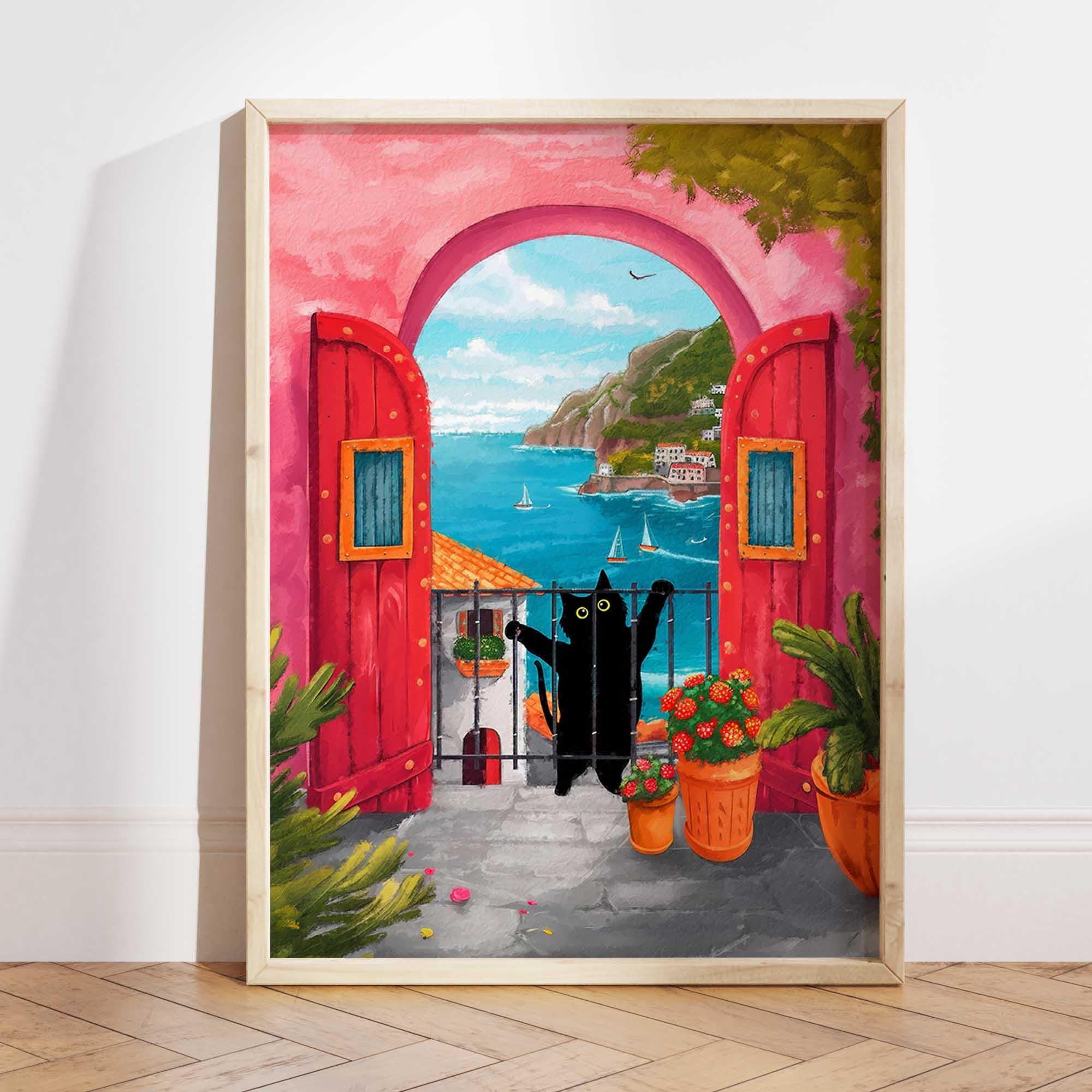 Black Cat Poster Matisse Amalfi Coast View Open Window Art Print Black ...
