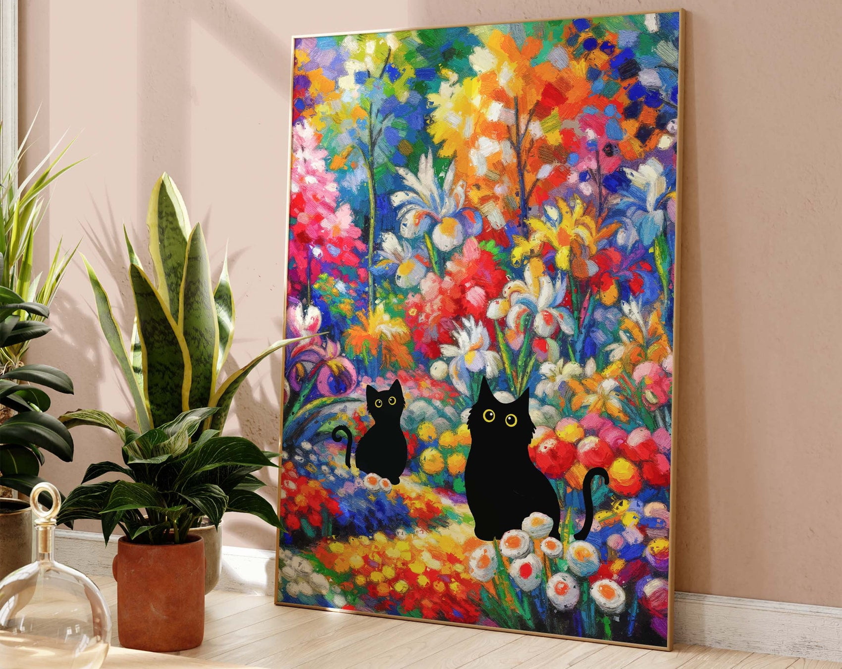 Black Cat Poster, Matisse Cat Print, Garden Flowers Cat Poster ...