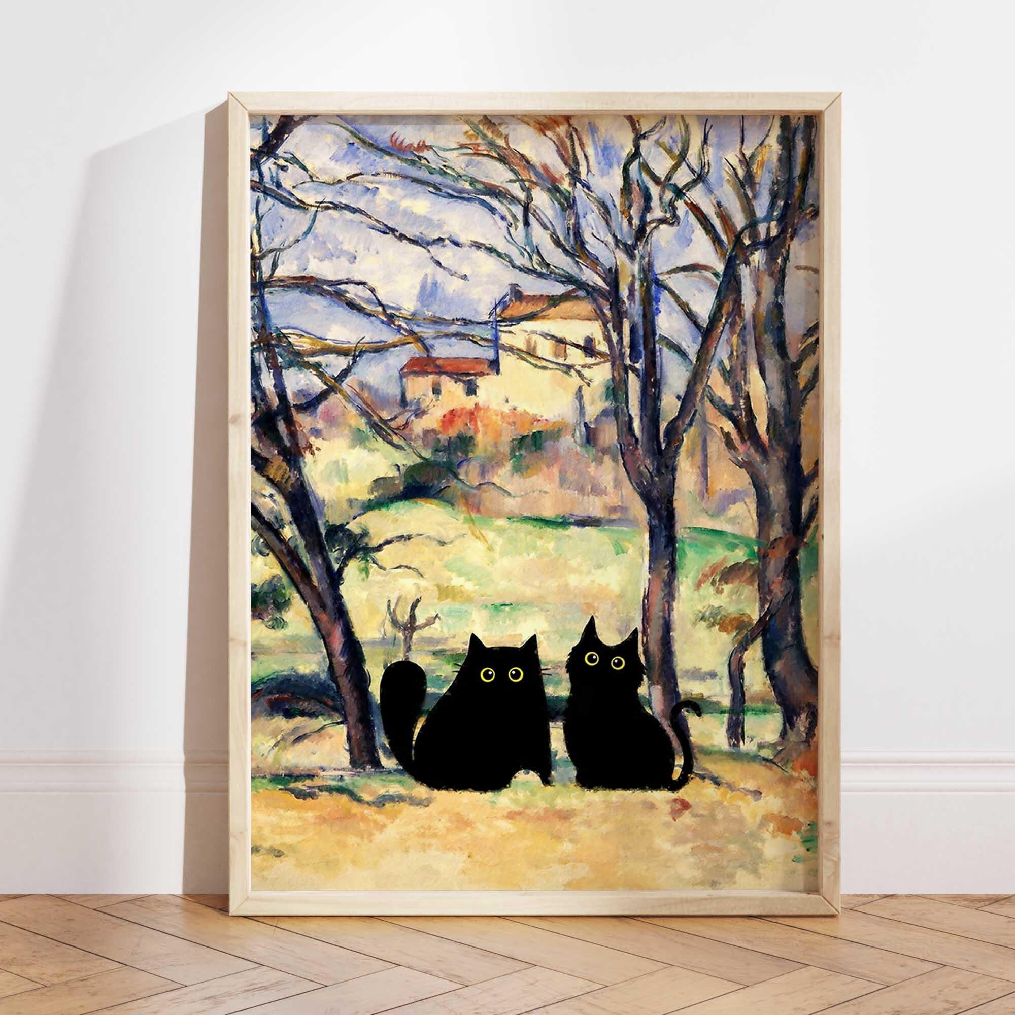 Black Cat Poster Paul Cezanne Trees and Houses Cat Print Black Cat Art ...
