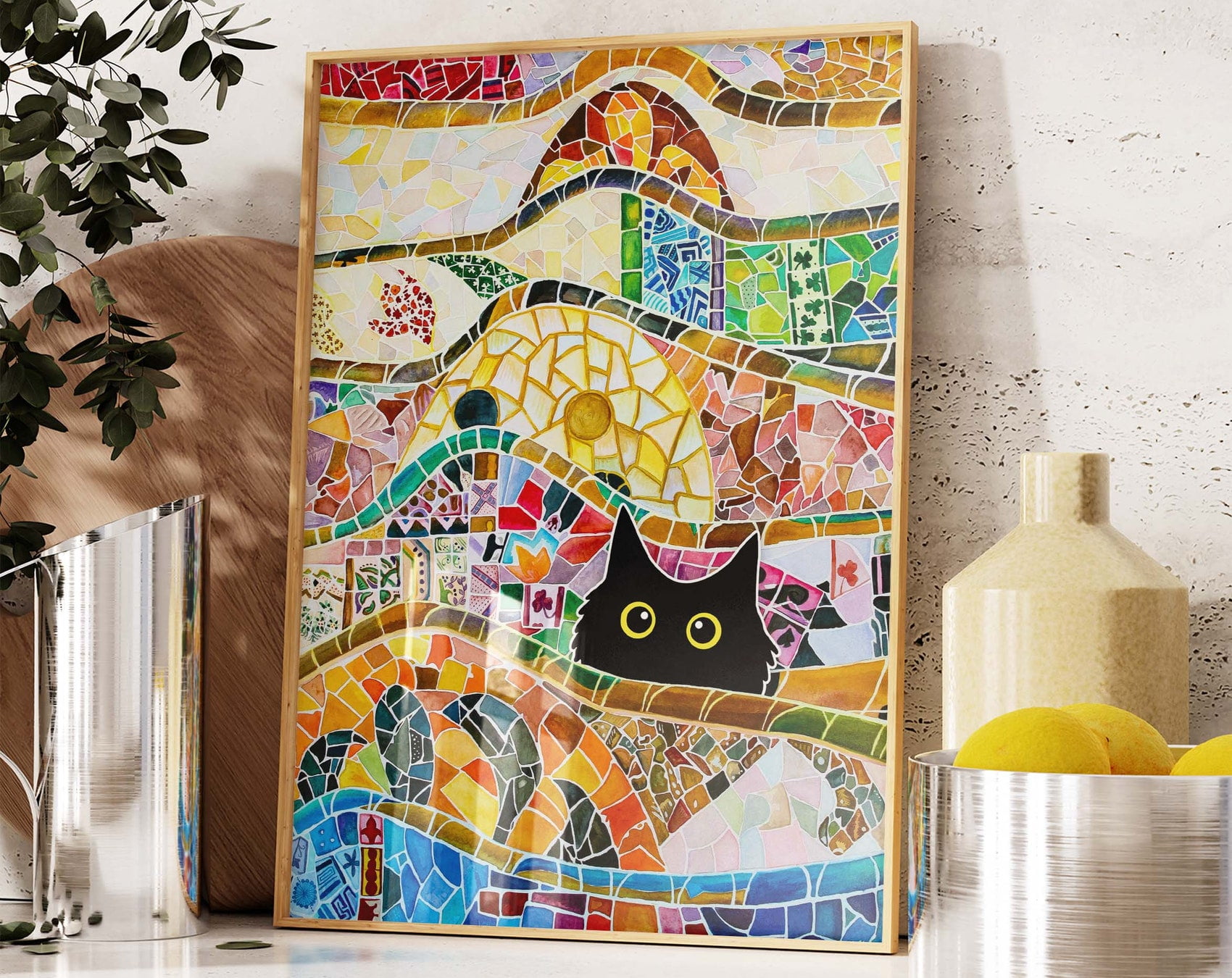 Black Cat Print, Antonio Gaudi Cat Poster, Black Cat Art, Cat wall art ...