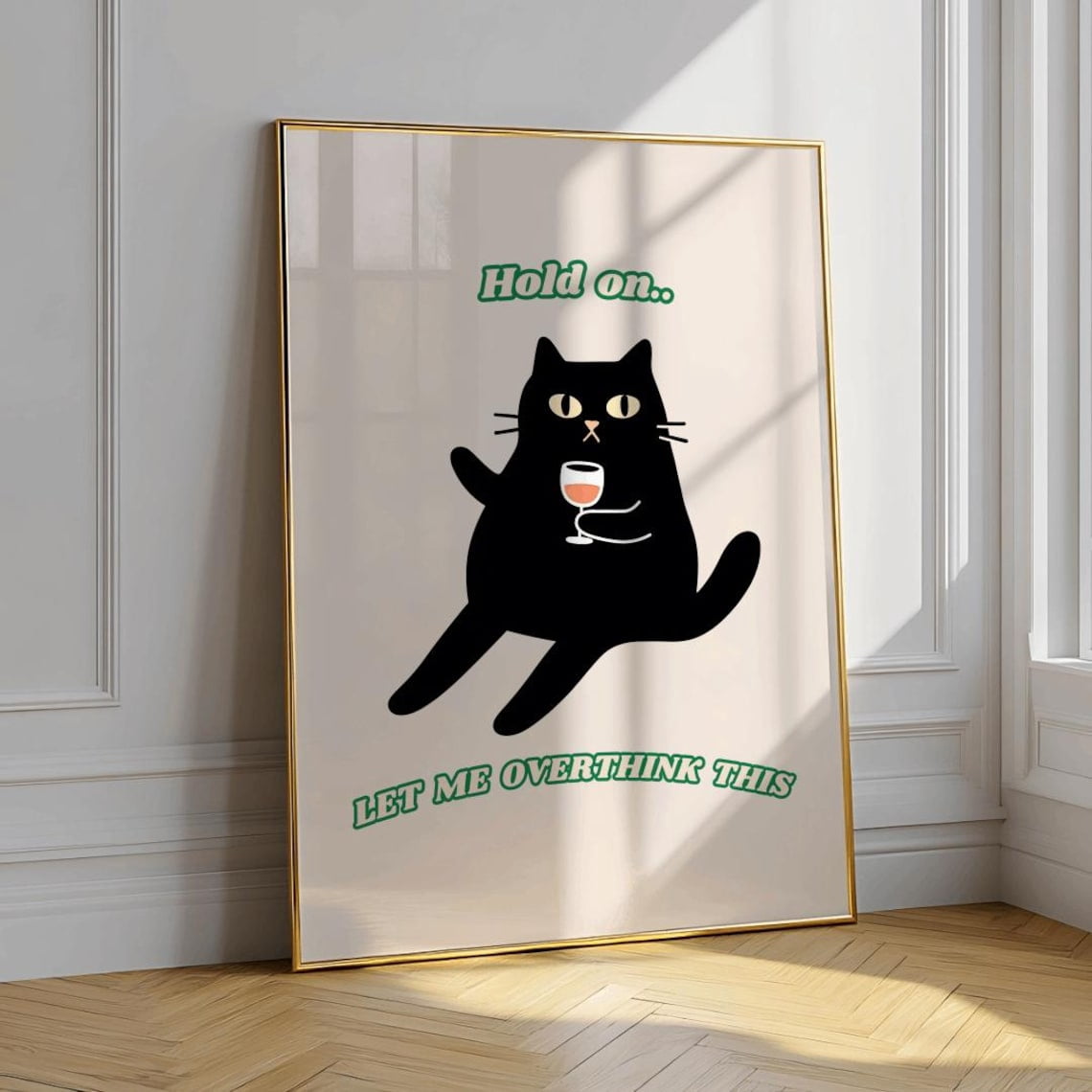 Black Cat Print, “Let Me Overthink This”,, Unframed Canvas 24x36in ...