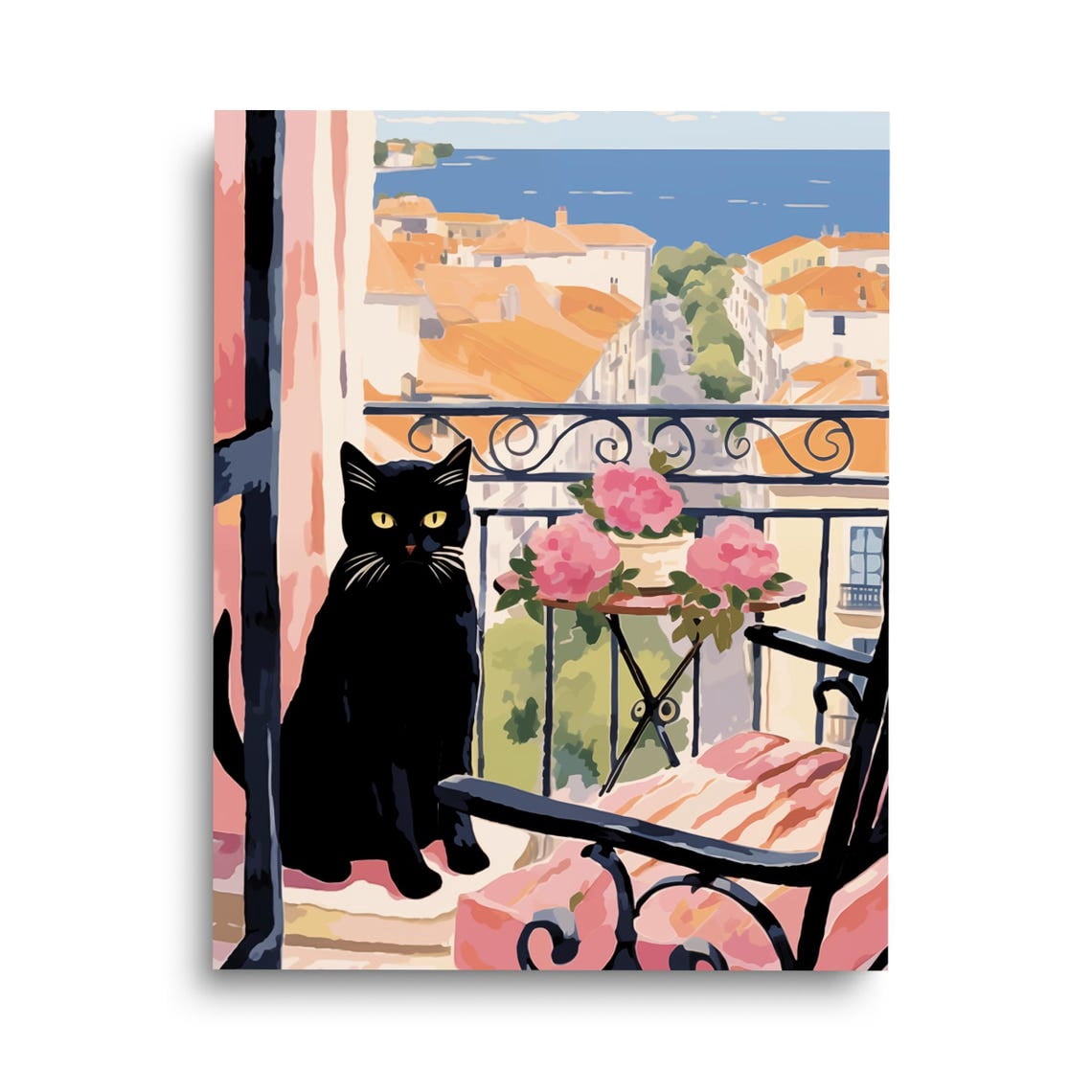 Black Cat Print, Spanish Balcony Mediterranean Art, Iberian Coastal ...