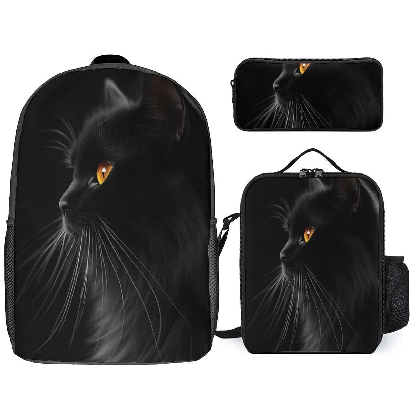 Black Cat Profile Art 3D Printed 3pcs/Set Bags Laptop Daypack Backpack ...