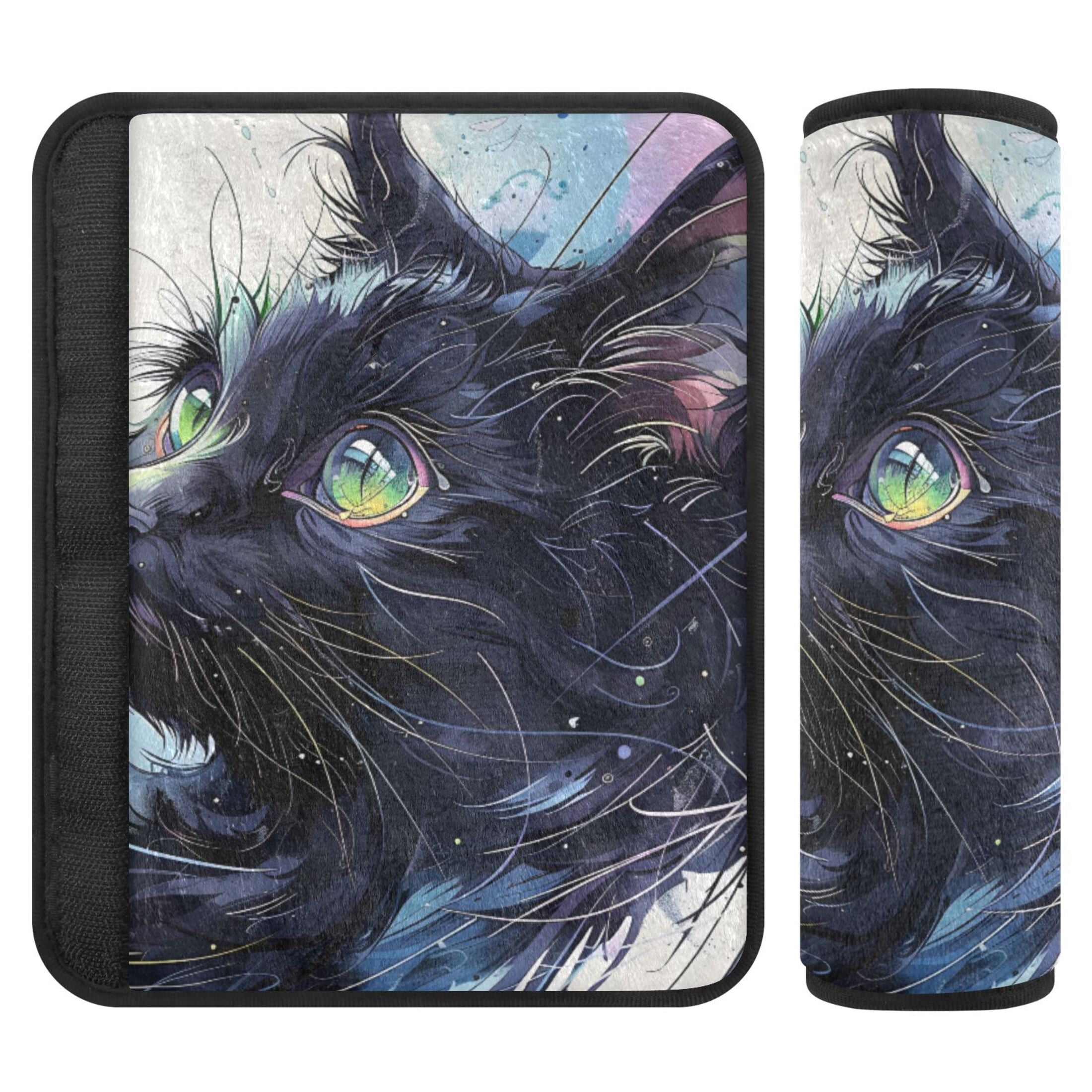 Black Cat Profile Car Seat Belt Covers 2 Pack Soft Flannel Padded ...