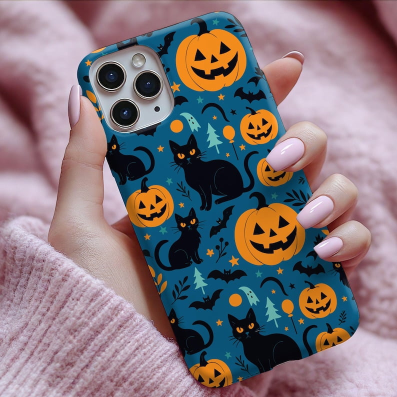 Black Cat Pumpkin Cute Haunted Fall Phone Case Compatible with iPhone ...